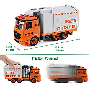 Flanney Garbage Truck Toys, DIY Realistic Recycling Trash Truck Toy with Light and Sound, 4 Trash Cans, Gifts for 3 4 5 6 7 8 Year Old Boys Girls Toddlers