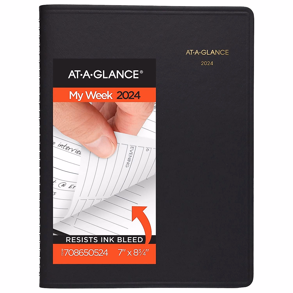 AT-A-GLANCE 2024 Weekly Planner, Hourly Appointment Book, 7" x 8-3/4", Medium, Black (708650524)