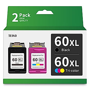 TEINO Remanufactured Ink Cartridge Replacement for HP 60 XL 60XL for PhotoSmart C4780 C4795 C4680 C4650 D110 D110a DeskJet F4480 F4280 F4580 D2530 D2545 Envy 100 Printer (Black, Tri-Color, 2-Pack)