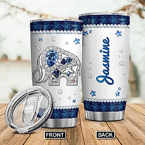 Wassmin Elephant Tumbler Personalized Elephant Gifts For Women Girls Jewelry Drawing Style Stainless Steel Tumblers Custom Name Coffee Travel Mug 20oz 30oz Birthday Christmas Presents