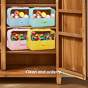 Dcwunk 4-Pack Large Toy Organizer PU Leather Organizer Bag with Zipper, Toy Organizer Bag with Portable Handheld Device, Waterproof Toy Bag for Board Games Clay, Building Blocks, Toys (4 Pack)