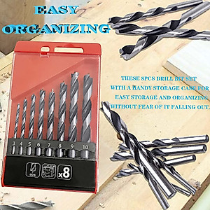8PCS Brad Point Drill Bits, 3-10mm Spiral Twist Wood Drill Bits Set for Woodworking, Softwood and Laminated Wood MDF