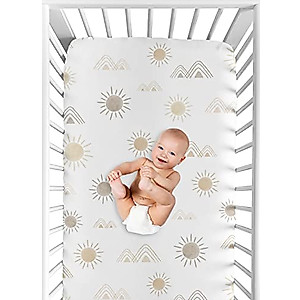 Sweet Jojo Designs Boho Desert Sun Taupe Fitted Crib Sheet Boy Girl Baby Toddler Nursery Neutral Tan Beige Ivory Gold Cream Off White Bohemian Mountain Nature Outdoors Geometric Minimalist Sunshine