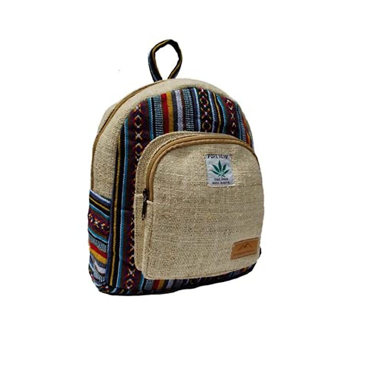 Himalayan Fashion Handmade Hemp Mini Backpack - Multicolor Backpack | Bohemian Hippie Backpack, Beige, Small