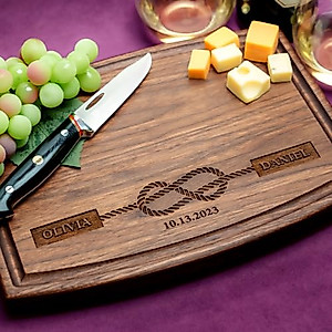 Straga Personalized Cutting Boards | Handmade Wood Engraved Charcuterie | Custom Wedding, Anniversary, Engagement Gift for Couples (Nautical Knot Design No.805)