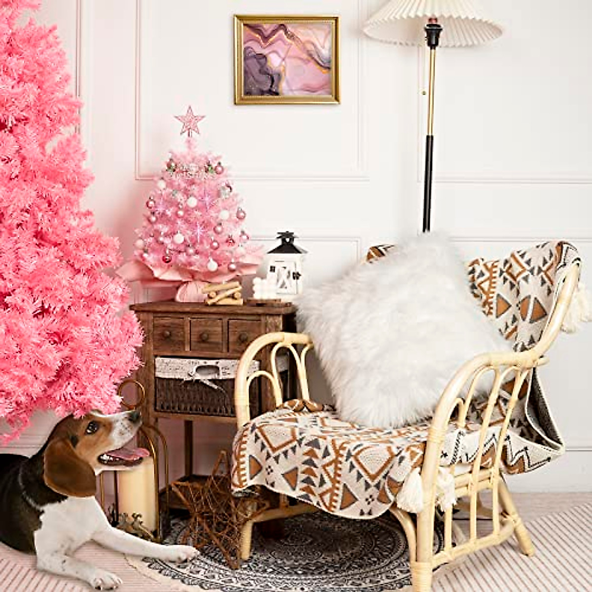 XmasExp 20in Mini Christmas Tree with Lights Pink Small Christmas Tree Artificial Tabletop Xmas Decor Holiday Decoration for Home, Office, Party