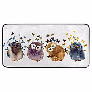 ZHIMI Kitchen Rug Anti Fatigue Kitchen Floor Mat ﻿Watercolor Owls with Butterfly Standing Runner Long Carpet Non-Slip Laundry Rug Rectangle Entryway Mat 39 x 20 Inch