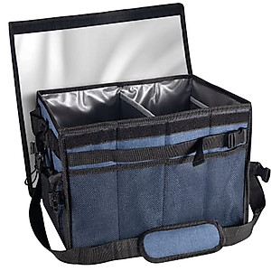 Picnic Caddy Collapsible Grill Caddy with Lid Portable Camping Accessories Large Picnic Basket Outdoor Caddy with Condiment Pocket Paper Towel Holder, Waterproof & Dirt-Resistant, High-Capacity, Blue