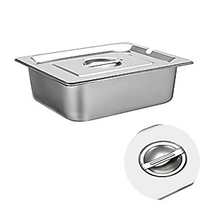 MY MIRONEY 2PCS 1/2 Size Steam Table Pan Cover Stainless Steel Solid Pan Lid with Handle Notched Buffet Pan Lids Catering Food Pan Cover Hardware (12.99" x 10.63")