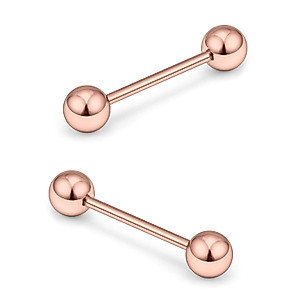 Ftovosyo 2PCS 16G 316L Stainless Steel Internally Threaded Tongue Nipple Shield Barbell Ring Bar Body Piercing Jewelry Retainer 14mm Rose Gold