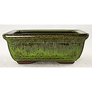 Rectangular Shohin Bonsai Pot, Cactus & Succulent Planter 6"x 4.5"x 2.25" w/Mesh & Wire - Moss Green