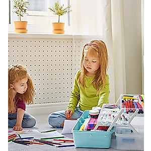 3 Layers Plastic Portable Storage Box, Multipurpose Organizer and Storage Case for Art Craft and Cosmetic, Portable Handled Storage Box for Home, School, Office, First Aids (Blue)