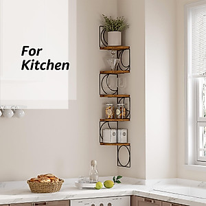 PHAREGE 5 Tier Moon Phase Corner Shelves Brown Black, Rustic Storage Shelves for Bedroom Kitchen Bathroom Living Room