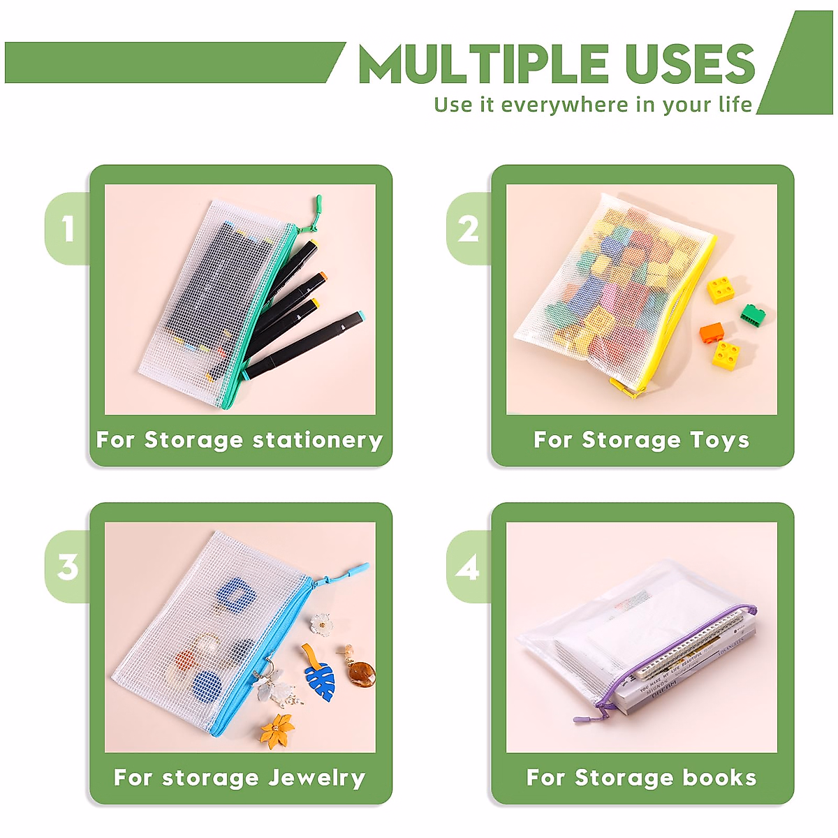 20pcs Mesh Zipper Pouch for Organization, Waterproof Zipper Pouches Colored PVC Travel Zipper Bags Clear Multipurpose Document Bags Suitable for Travel, School, Board Game and Office Supplies