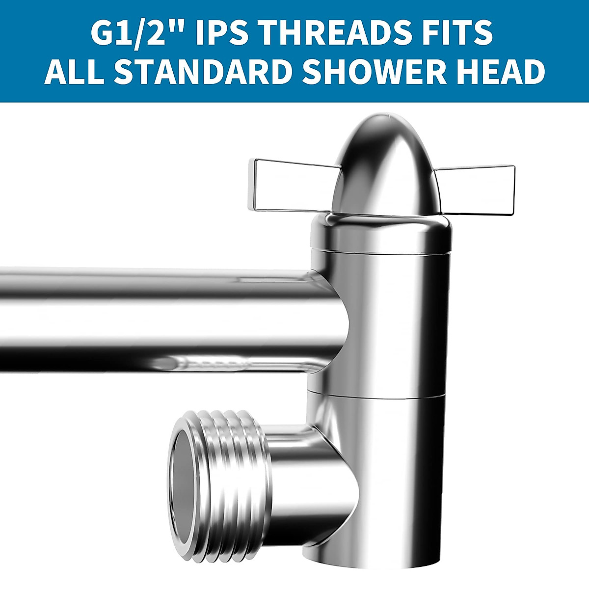 12 Inch Solid Brass Adjustable Shower Head Extension Arm Flexible Height & Angle Shower Arm Extender with Lock Joints, Universal Connection Solid Stainless Steel Shower Extension Arm, Chrome Finish