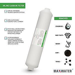 Post Activated Carbon Water Filter Replacement – 5 Micron Inline Filter – 10 inch Inline Carbon Filter– Under Sink and Reverse Fits most Reverse Osmosis Systems (4 pack)