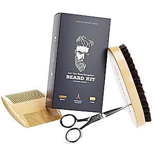 Beard Kit Brush Comb Scissors with Storage Bag Beard Growth Care Gifts for Men(Beard Brush Set)