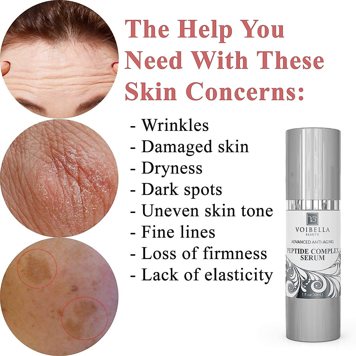 Peptide Complex Serum For Face & Collagen Support - Natural & Organic Anti Aging Skin Serum - Peptides, Hyaluronic Acid, Amino Acids & Vitamin E for Wrinkles, Hydrating, Firming & Elasticity