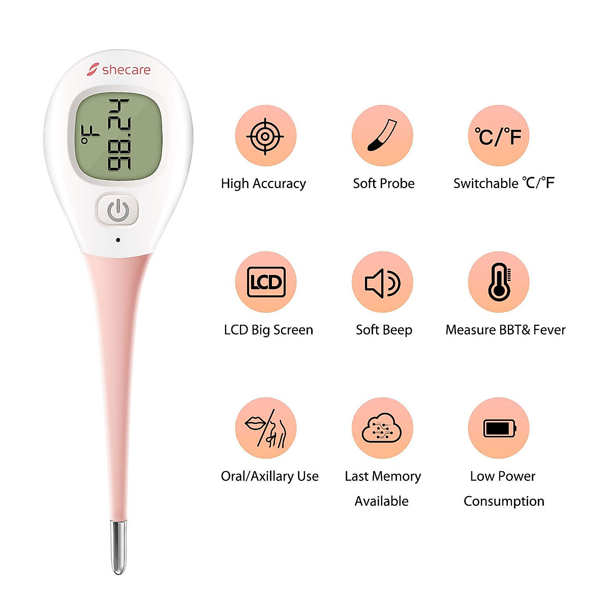 Shecare Digital Basal Body Thermometer for Ovulation,Fertility BBT Thermometer High Precision Oral Thermometer,Accurate 1/100th Degree Works with Shecare APP Basal Thermometer Basic Thermometer