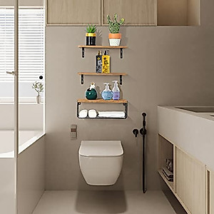 WAKOSAN Floating Shelf,Floating Shelves Wall Mounted Set of 3,Solid Wood Floating Shelves,Rustic Wood Wall Shelves for Kitchen Living Room,Bedroom Shelves,Bathroom Shelf (Natural Brown)