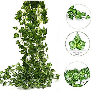 Gooteff 168 Ft Fake Plants Artificial Ivy Leaf Greenery Garland Plants Fake Hanging Vine Garland Fake Leaves for Party Garden Office Christmas Wedding Wall Home Decor（24 Pack）