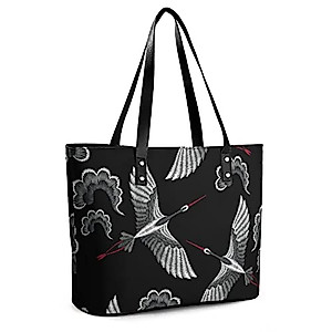 Womens Handbag Bird Crane Leather Tote Bag Top Handle Satchel Bags For Lady