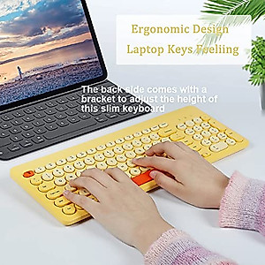 Wireless Keyboard with Mouse Combo, 2.4G Full Size Keyboard with Round Keycap and Silent Optical Mice Set for Computer PC Laptop (Yellow)
