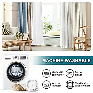 Linen Curtains 108 Inch Natural Linen Semi Sheer Curtains Tab Top Light Filtering Panels Burlap Linen Textured Curtains for Living Room Window Treatment Drapes, Privacy Added, 2 Panels, Angora