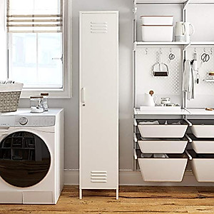 REALROOMS Shadwick 1 Door Tall Single Metal Locker Style Storage Cabinet, Soft White