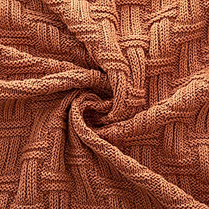 RUDONG M Brown Cotton Cable Knit Throw Blanket, Cozy Warm Knitted Couch Cover Blankets, 60 x 80 Inch