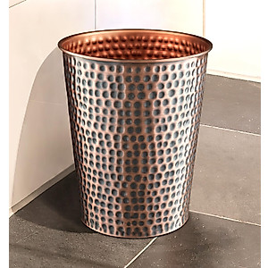 Monarch Abode Circular Wastebasket and Trash Can for Home Office & Bedroom - Decorative Wastebasket - Bathroom Waste Basket- Durable Hand Hammered Antique Copper Finish - Bathroom Trash Can