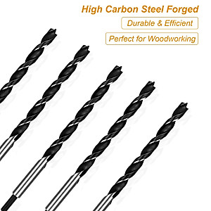 LIVTE 12 Inch Long Brad Point Drill Bit, 5 Pcs 5/8 Inch (16mm Diameter) High Speed Steel Twist Drill Bits for Woodworking, Black, 12inch / 16mm