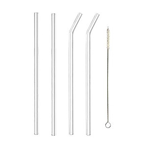 IDEALUX Glass Straws Clear 8" X 0.32" Drinking Straws Reusable Straws Healthy, Reusable, Eco Friendly, BPA Free, 4 Straws with Cleaning Brush
