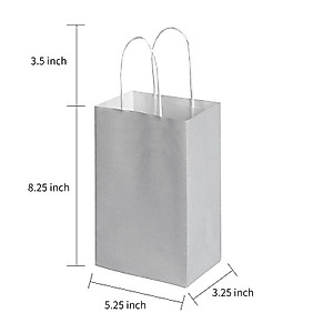Oikss 50 Pack 5.25x3.25x8.25 inch Small Kraft Bags with Handles Bulk, Paper Bags Birthday Wedding Party Favors Grocery Retail Shopping Business Goody Craft Gift Bags Cub Sacks (Silver Grey 50 Count)