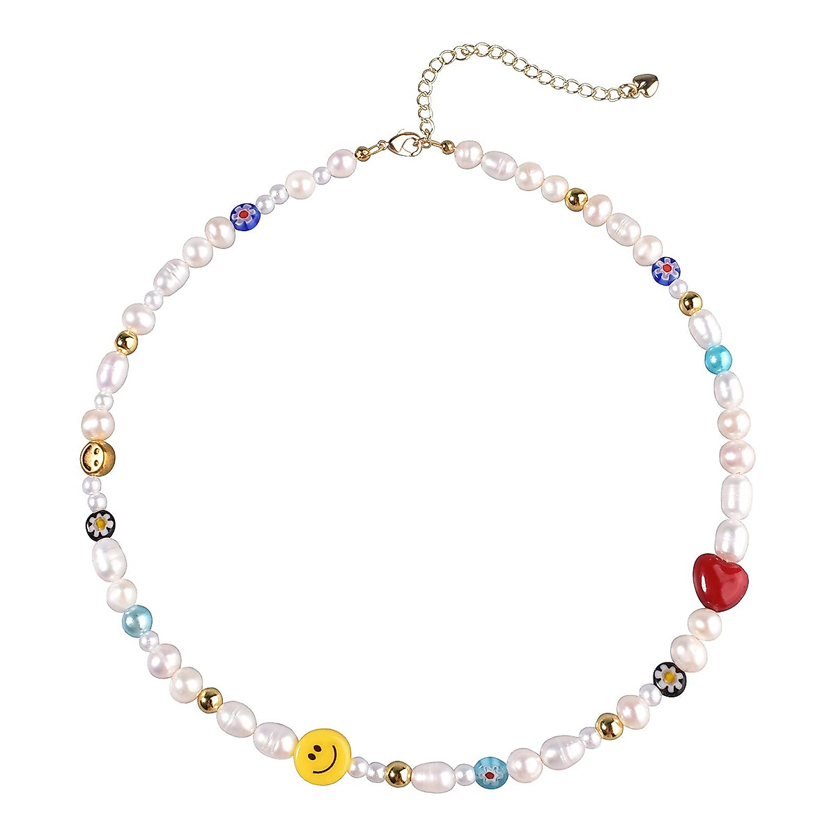 Beaded Necklace Y2K Pearl Necklace for Women Handmade Preppy Necklace Trendy Bead Necklace Y2k Necklaces Boho Cute Colorful Beads Friendship Pendant Jewelry Gifts for Her