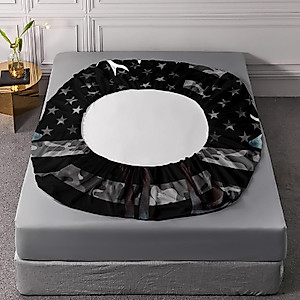 Axolotl American Flag Sheet Set Queen,Deer Hunting Camo Bedding,Hunter Bedding Set American Flag Fitted Sheet,Deer Fitted Sheet Set for Boys Teens Kids Man,1 Flat Sheet 1 Fitted Sheet 2 Pillow Cases