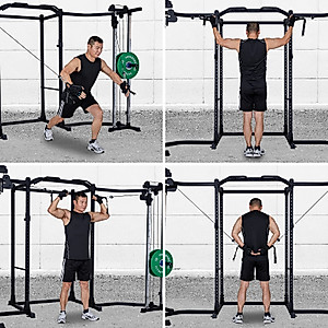 papababe Power Cage, Squat Rack with Cable Crossover Power Rack with LAT Pulldown(Power Cage with Cable Crossover)