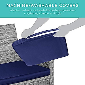 Best Choice Products 4-Piece Outdoor Wicker Patio Conversation Furniture Set for Backyard, Deck, Poolside w/Coffee Table, Seat Cushions - Gray Wicker/Navy Cushions