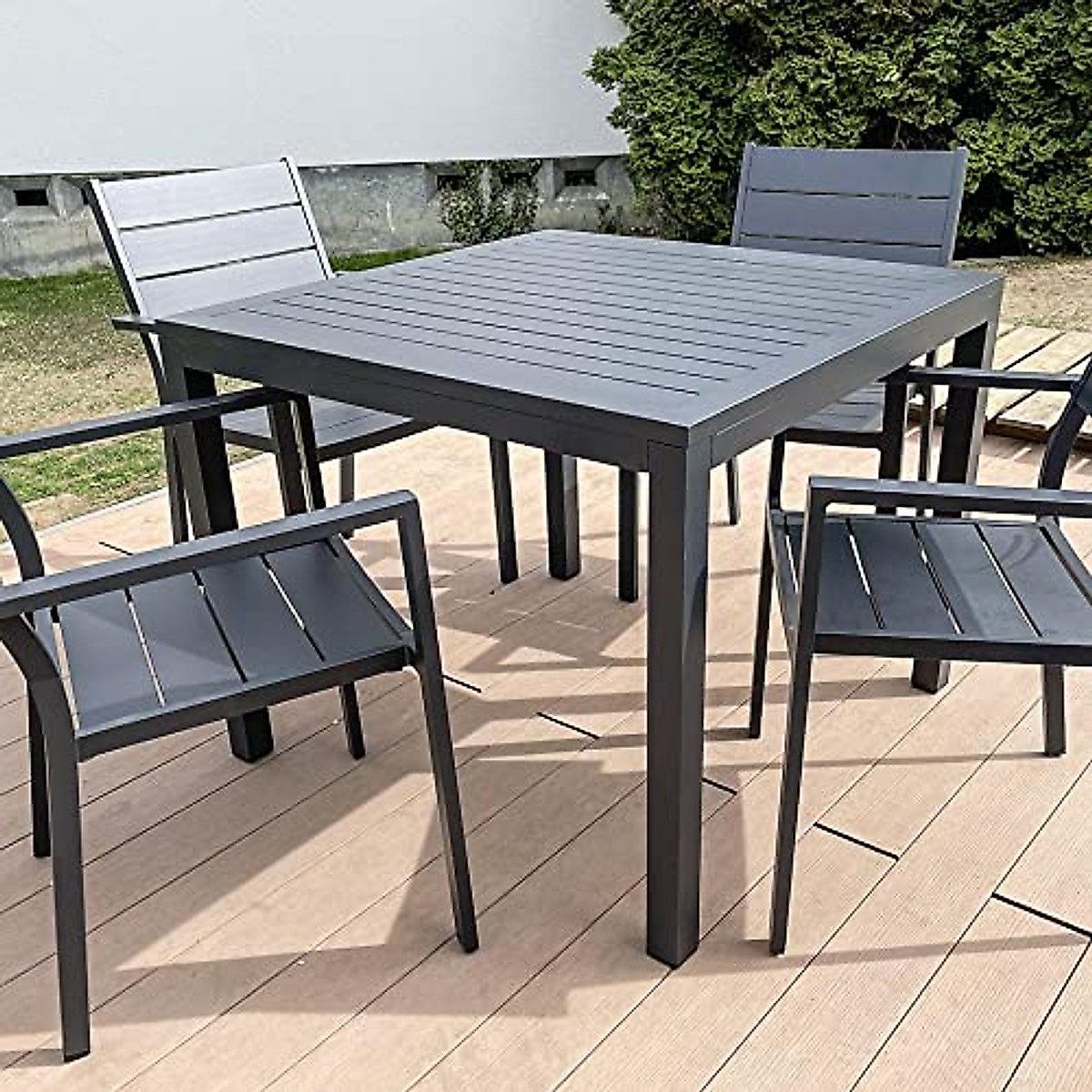 KAIDYSENY Outdoor Patio Chairs Stackable Set of 4-17 Inch Height Aluminum Dining Chairs with Armrest, Inoor Outdoor Bistro Chairs Furniture Set for Garden Lawn Backyard Restaurant Kitchen (Black)