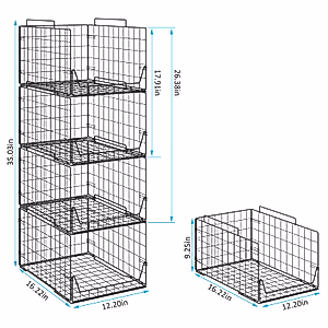 Jakyitvi Stackable Closet Organizers and Storage Bins 4 Pack, Folded Drawer Shelf Organizer for Closet Wardrobe, Sturdy Metal Clothes Storage Container for Clothes Pants Sweaters, Black