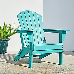 glitzhome Set of 2 Aqua HDPE Folding Adirondack Chairs Outdoor Patio Weather Resistant Adirondack Chairs for Deck Lawn fire Pit