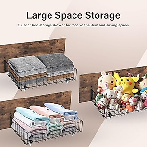 HOMBCK Queen Size Bed Frame with Charging Station, Queen Bed Frame with Storage Headboard, 2 Storage Drawers, Mattress Foundation with Strong Slats Support, No Box Spring Needed