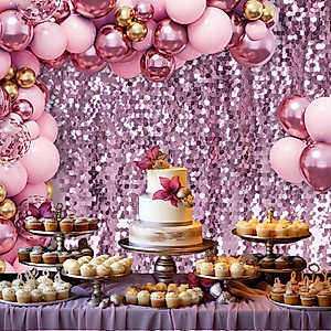 AIBIIN 6x7ft Rose Gold Sequin Backdrop Curtain Valentines Pink Decoration Shimmer Wall Photography Backdrop Glitter Sparkly Sequin Curtain Backdrop Girl Birthday Baby Shower Wedding Bridal Shower Prop