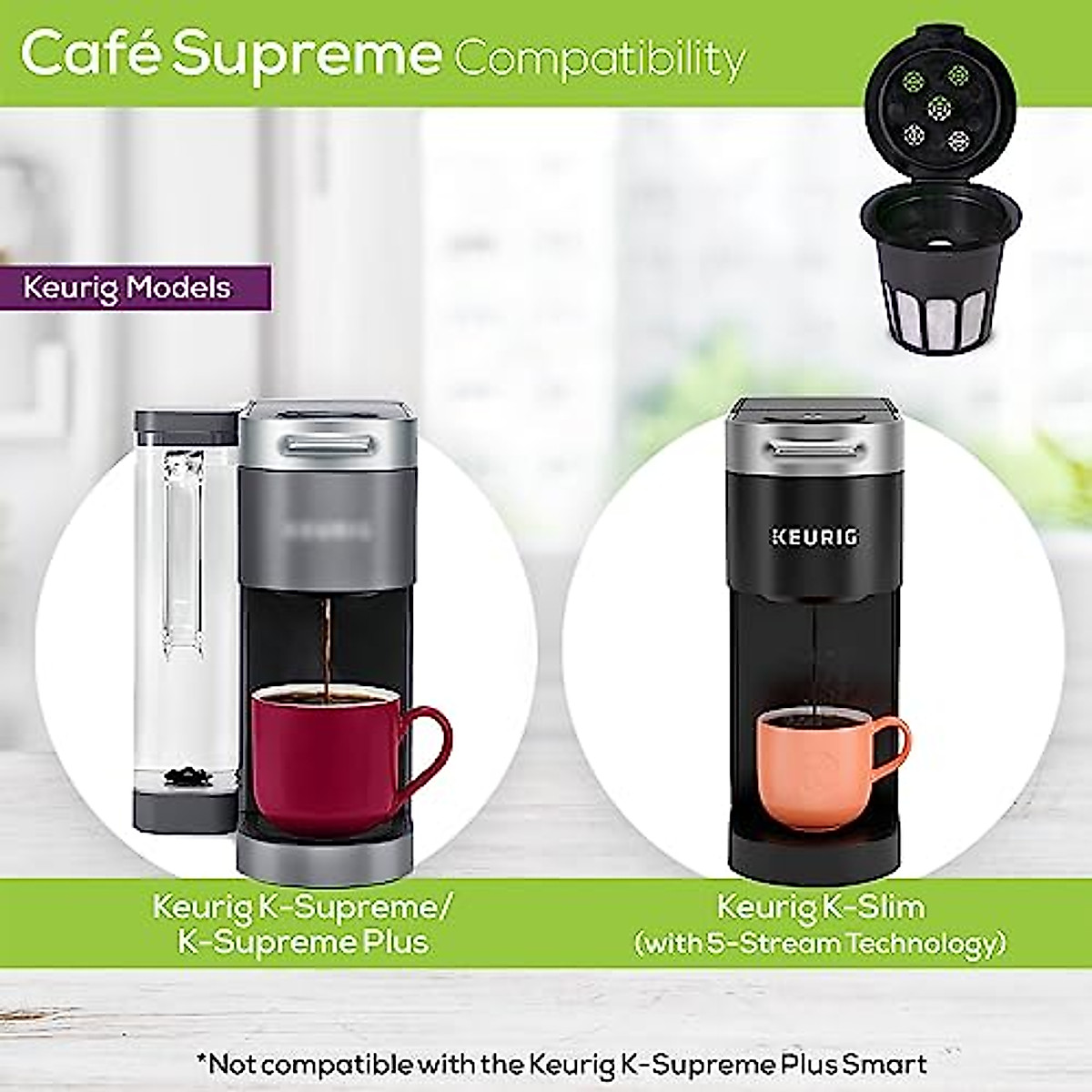 Perfect Pod Cafe Supreme Reusable Single Serve Coffee Filter Cup - Compatible with Keurig K Supreme (Plus) Coffee Maker