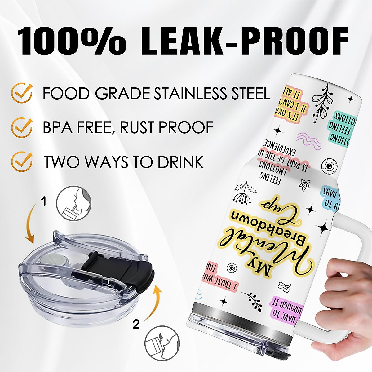 Mental Health Gifts, My Mental Breakdown Cup 40oz Tumbler, Positive Inspirational Gifts for Women, Daily Reminders Affirmations Tumbler, Mental Health Month Birthday Gifts for Friends Bestie Sister