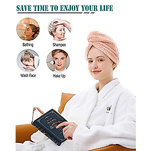 ELLEWIN Hair Towel Wrap 2 Pack, Microfiber Hair Drying Shower Turban with Buttons, Super Absorbent Quick Dry Hair Towels for Curly Long Thick Hair, Rapid Dry Head Towel Wrap for Women Anti Frizz
