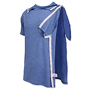 Deyeek Men's Post Shoulder Surgery Shirts Recovery Tear Away Short Sleeve Full Open Side Snap Adaptive Chemo Clothing