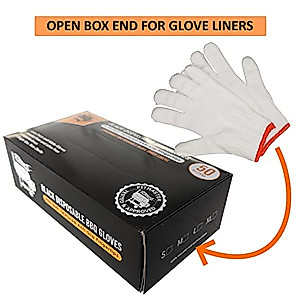 HDMNDD Black Disposable BBQ Gloves Kit with 50 Heavy Duty Textured Fingertip Grips and 2 heat resistant, washable, reusable Glove Liners for Grill BBQ Cooking Gloves, Meat Gloves for Pulling Meat