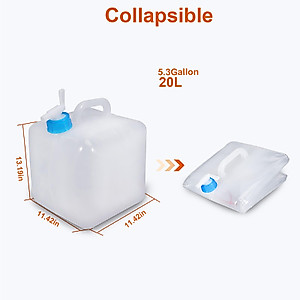 BEWBBAT 2 Pack 5.3 Gallon Collapsible Water Container with Spigot, Portable Foldable Water Container, Camping Water Storage Jug Tank for Outdoor Sports Camping Hiking Emergency