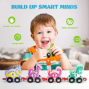 EDUJOY Toddler Toys for 2 4 3 Year Old Boys Gifts,Montessori Toys for 3 4 2 Year Old Girls Birthday Gifts,Wooden Train Set Dinosaur Toys for Kids 3-5 Years Old Toy Cars for Toddler Boy Toys Age 1-2-4